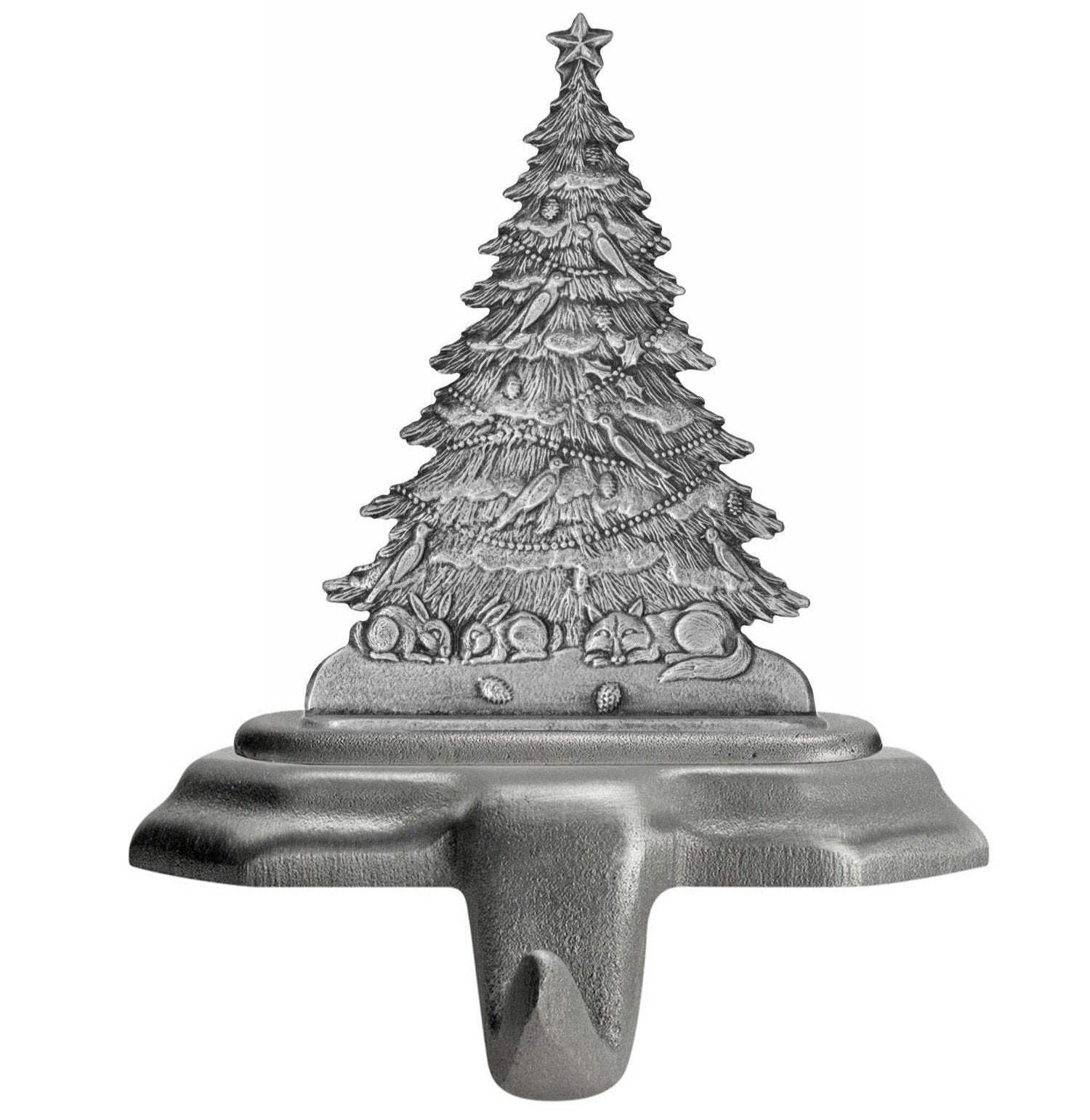 Christmas Tree with Outdoor Animals - Stocking or Basket Holder – White ...